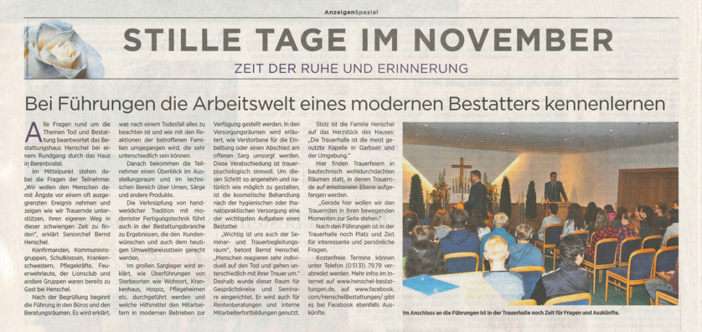 2017_Leine_Zeitung_Stille_Tage_im_November_Artikel | Henschel Bestattungen